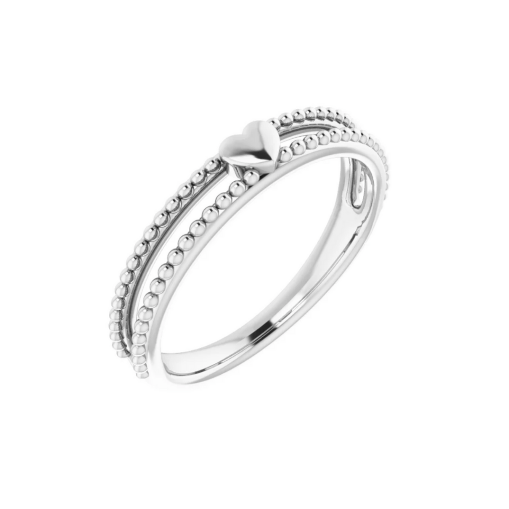 Sterling Silver Beaded Stackable Heart Ring - Gold and Grace